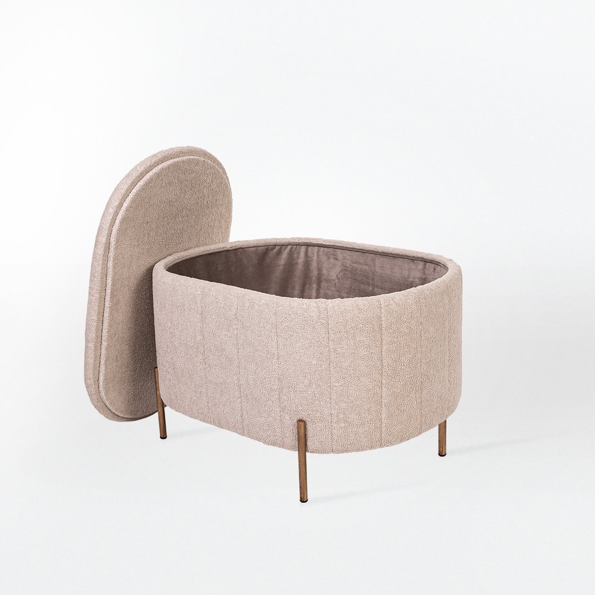 Puf Domo - Puf Bau Tecido Bouclê - Bege - Verso Interiores