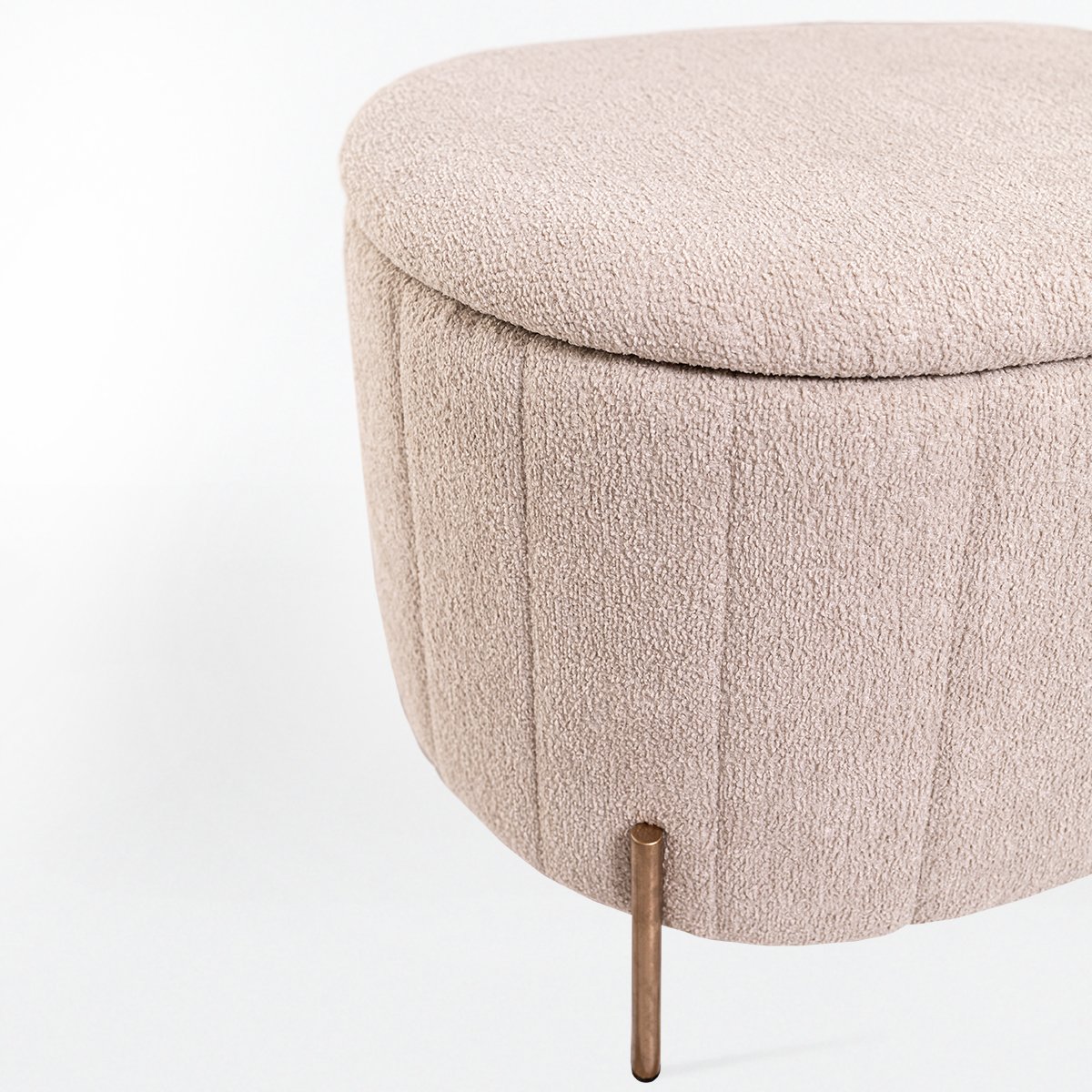 Puf Domo - Puf Bau Tecido Bouclê - Bege - Verso Interiores